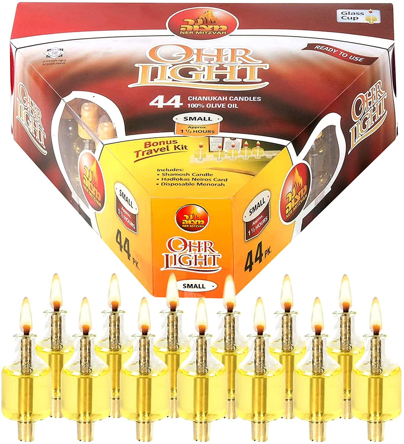 Ner Mitzvah, 1.5 Hour Pre Filled Chanukah Menorah Oil Candles - For ...
