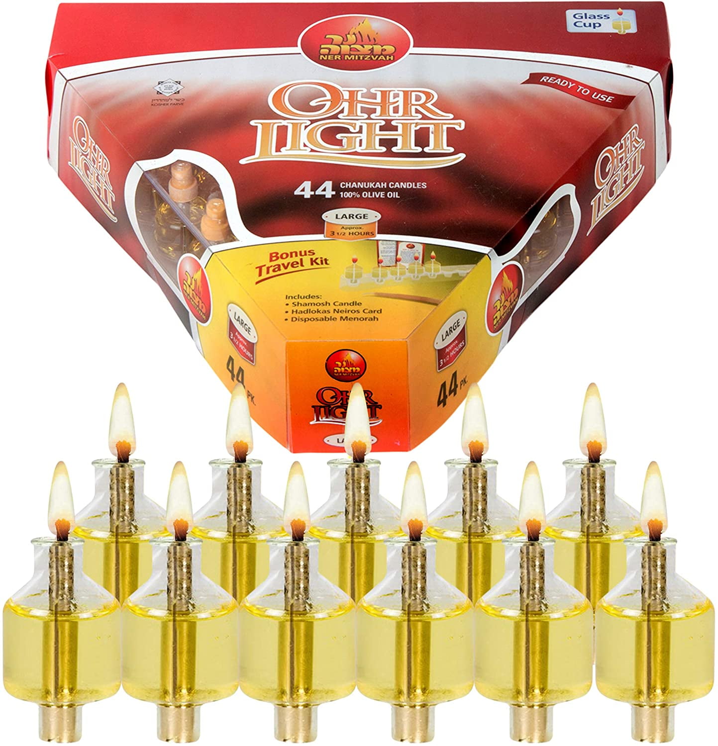 Ner Mitzvah, 3 Hour Pre Filled Chanukah Menorah Oil Candles - For ...