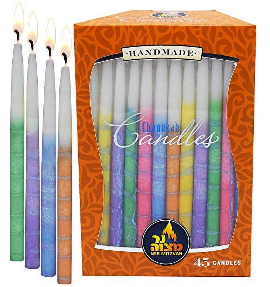 Ner Mitzvah, Colorful, Handmade Dripless Hannukah Menorah Candles ...