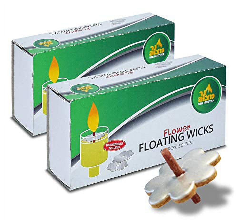 Ner Mitzvah Flower Shaped Floating Wicks - 100 Count (Approx.), Cotton ...