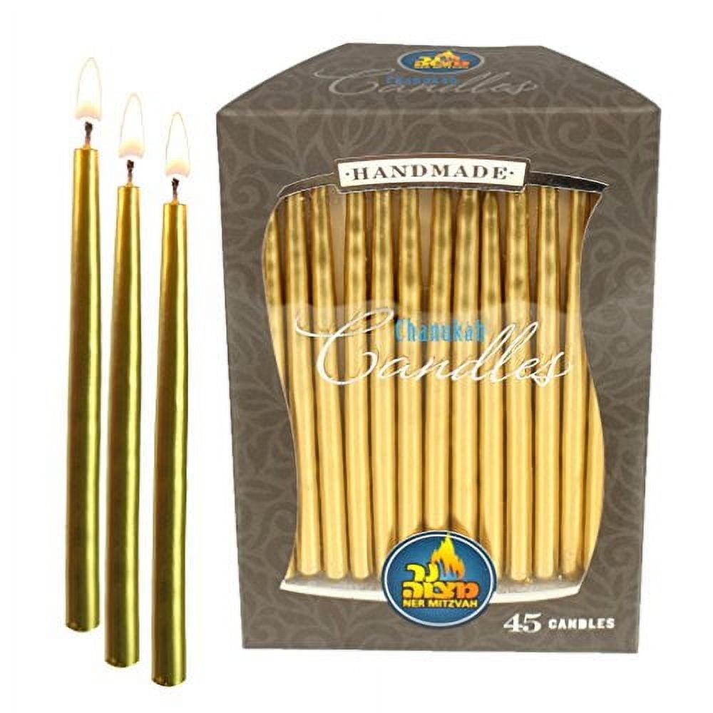 Ner Mitzvah, Gold Handmade Metallic Hanukkah Menorah And Birthday ...