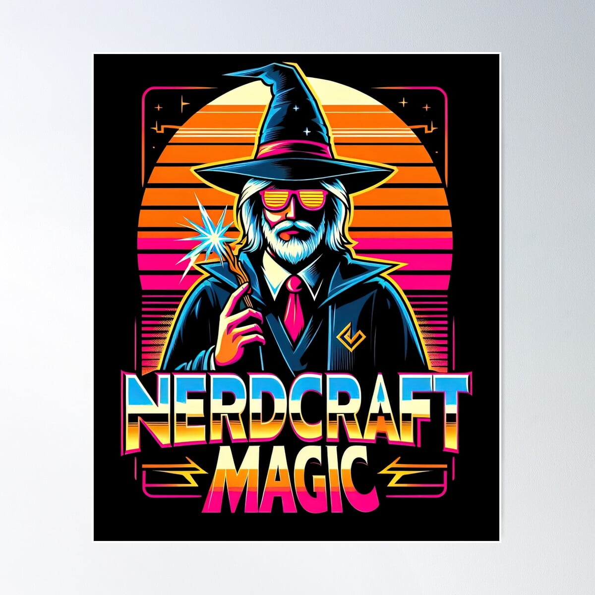 Nerdcraft Magic Retro Synthwave Rad Fantasy Wizard Poster Wall Art ...