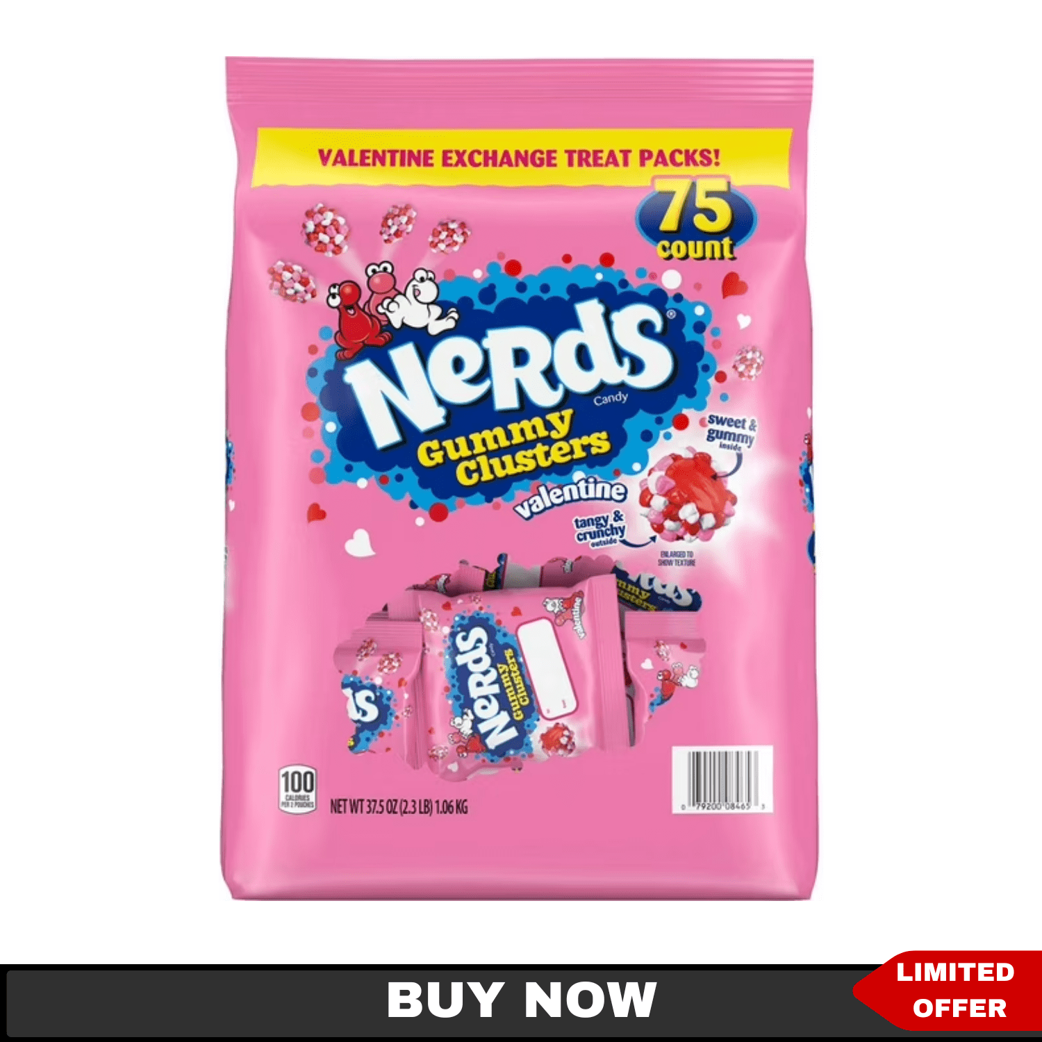 Nerds Valentine’s Gummy Cluster Treat Packs, 75-Count Assorted Candy ...