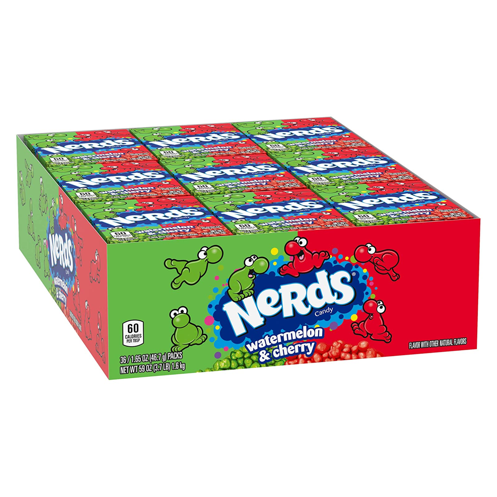 NERDS Watermelon & Cherry Candy Box, 1.65 Oz, Pack of 36, Tiny Tangy ...
