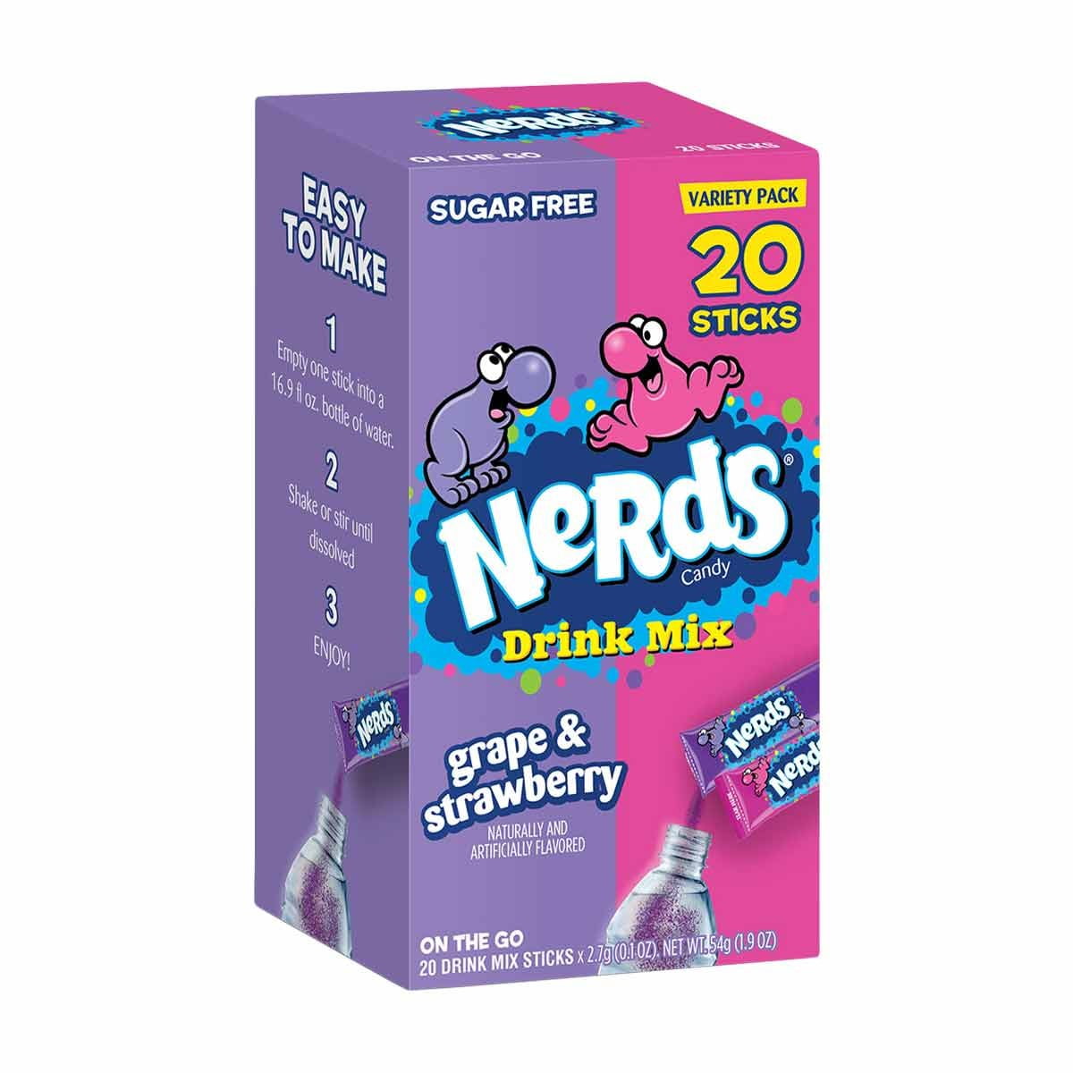 NERDS Zero Sugar Grape Strawberry Drink Mix, Singles-to-Go Packets, 20 ...