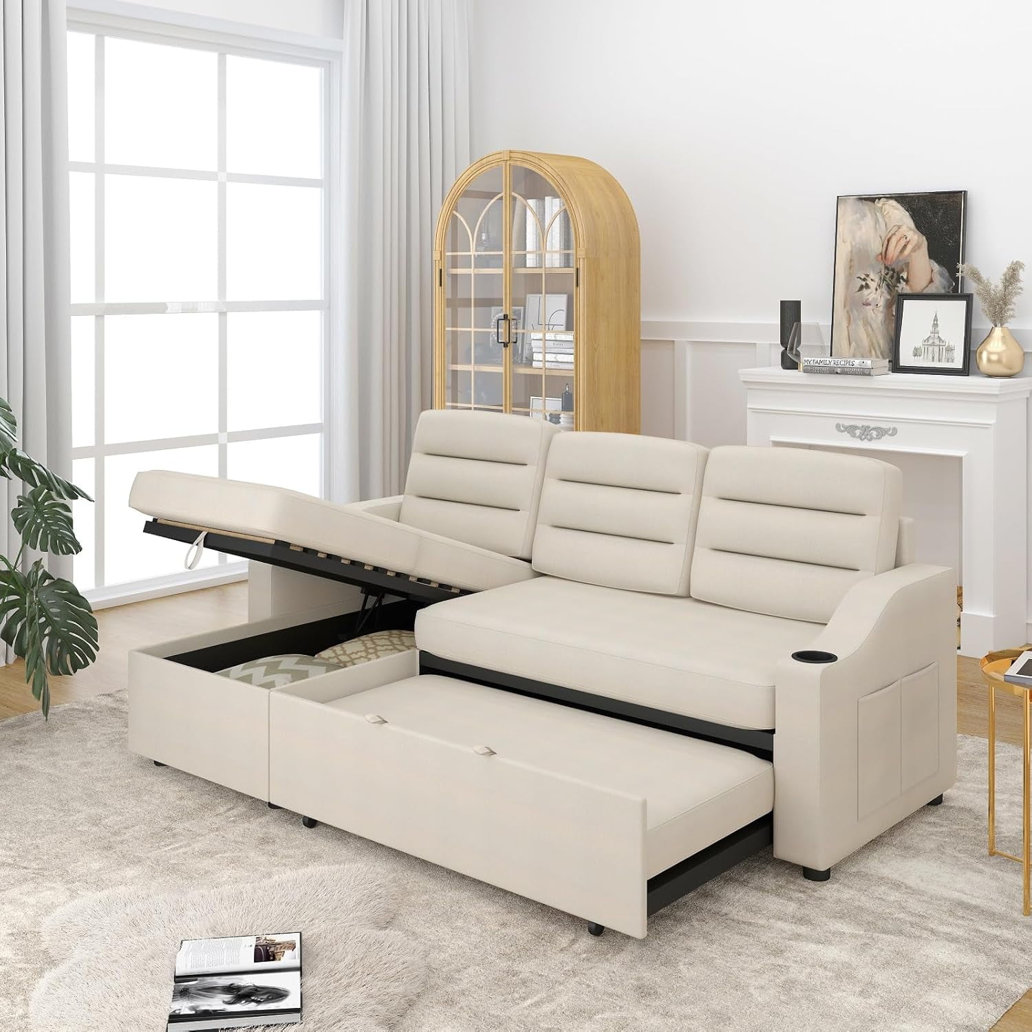 Neretva 83.5" Convertible Sleeper Combo Sofa, L Shaped Sleeper Sofa ...
