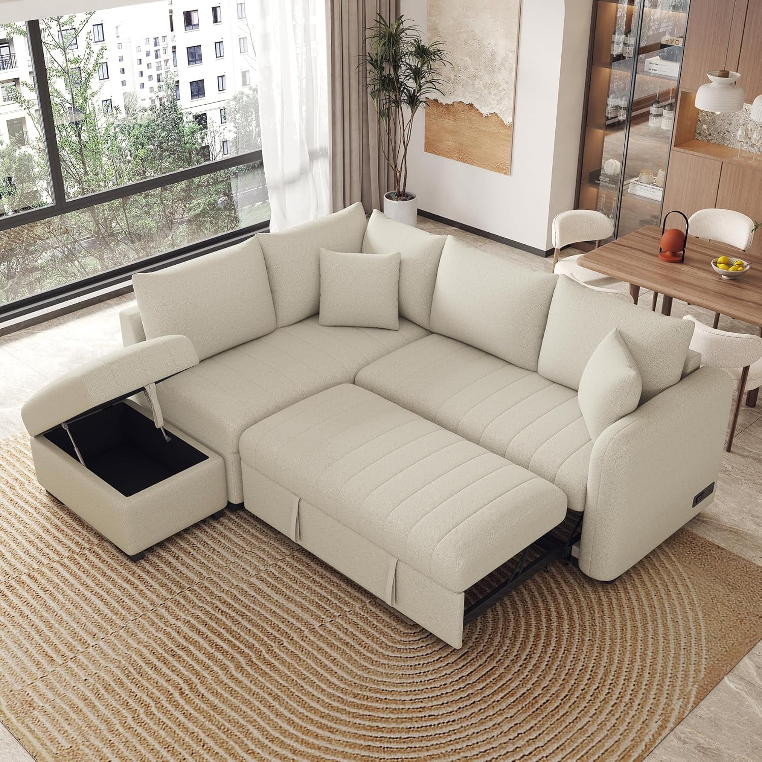 Neretva Living Room Set, 82.6" L-Shaped Sectional Pull Out Sofa Bed ...