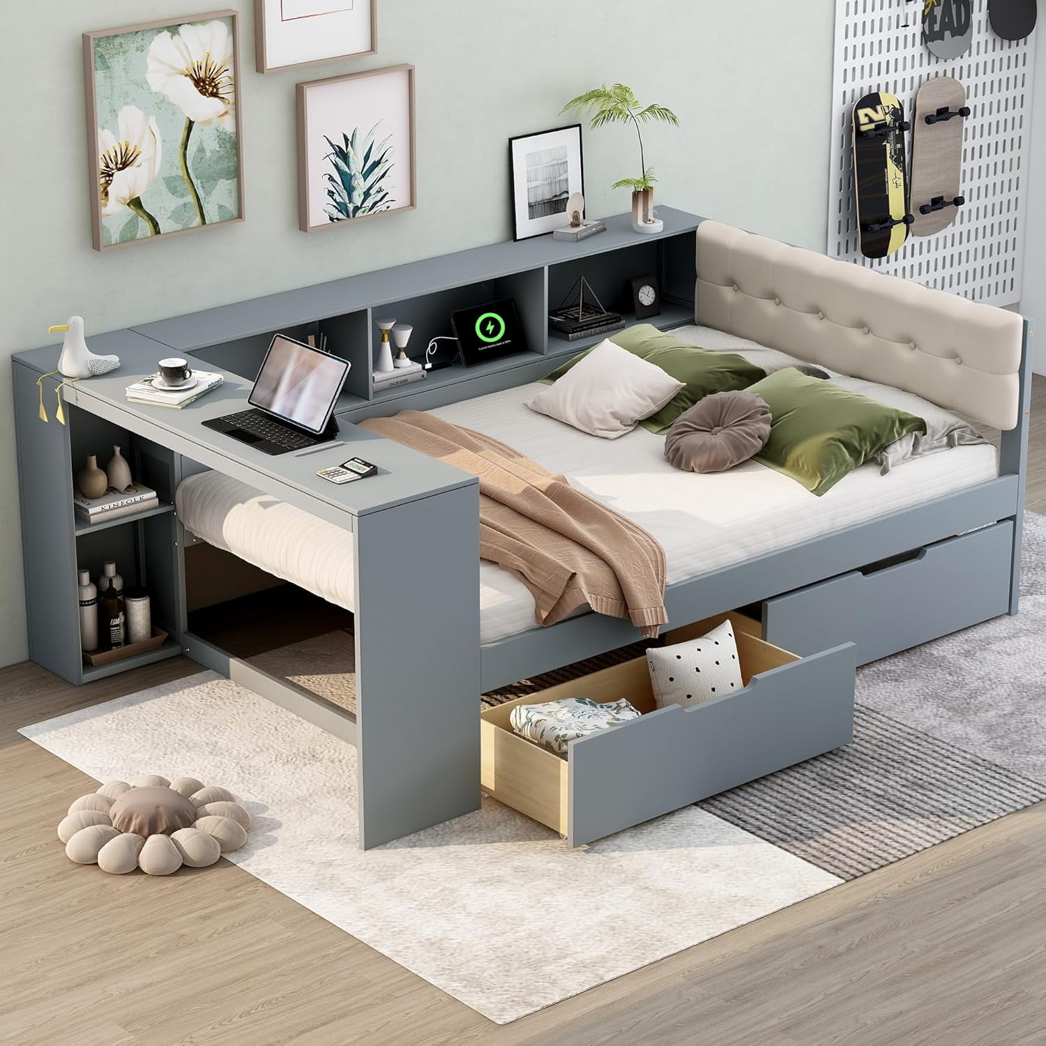Neretva Multi-Functional Full Size Daybed with Storage Shelves and ...