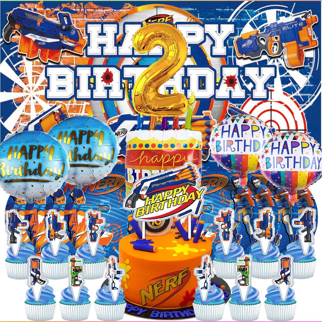 Nerf 2nd Tableware Balloons Cake Toppers Backdrop Banner Supplies Party ...