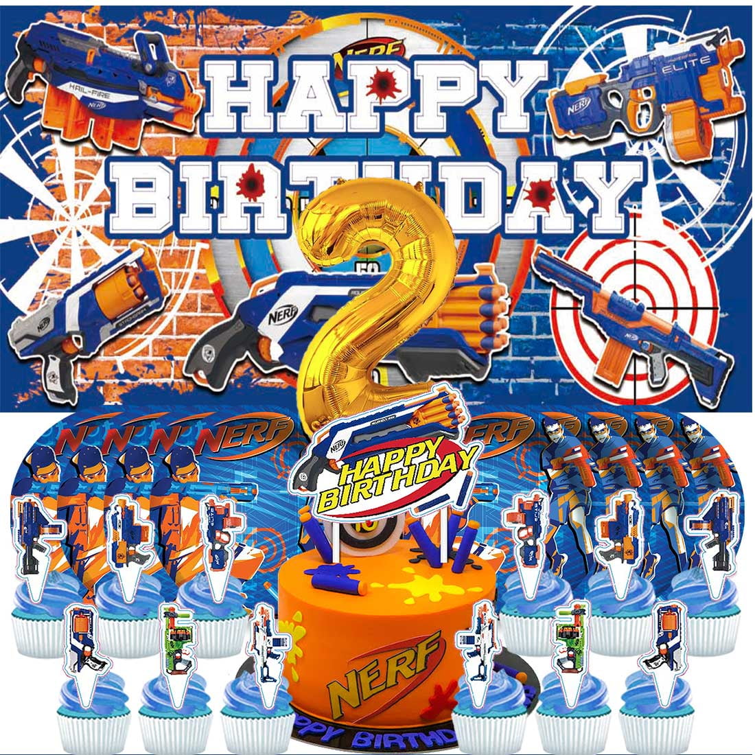 Nerf Balloons Party Supplies 2nd Decor Tableware Birthday Cake Topper ...
