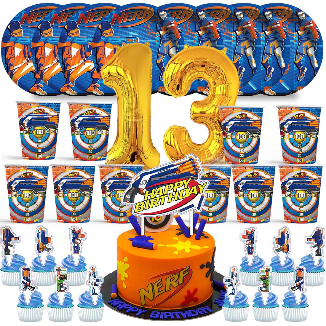 Nerf Birthday 13th Cups Party Supplies Plates Fans Decorations Cake ...
