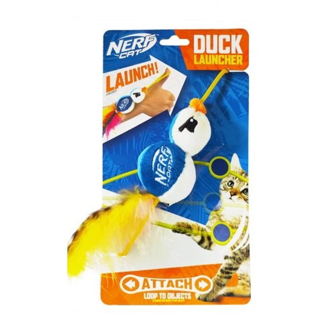 Nerf Cat Duck Launcher Launch Plush Set with Feather & Loop, Blue Duck ...