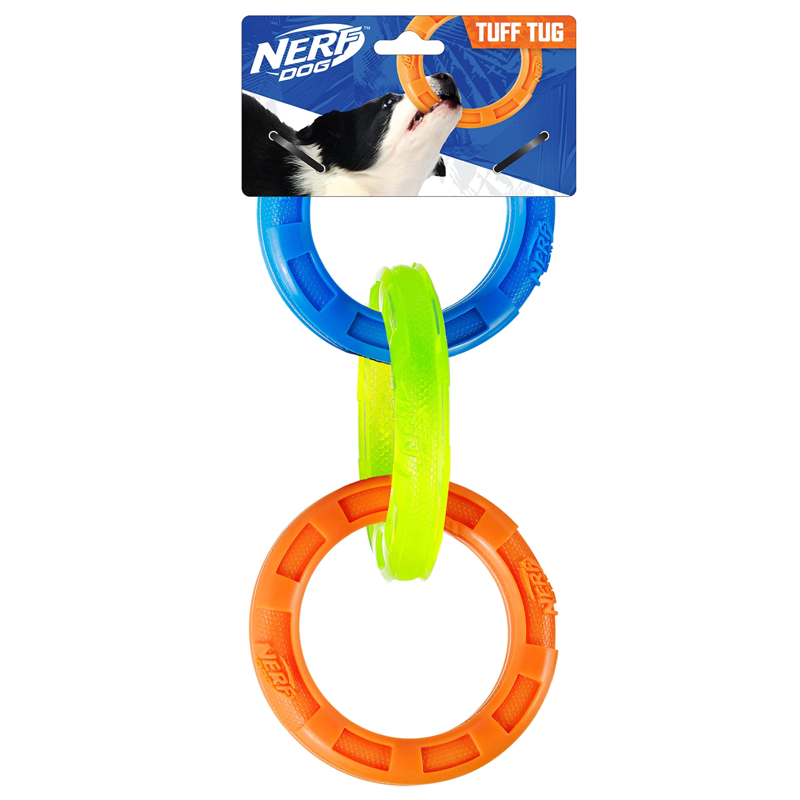Nerf Dog 11.5in 3-Ring TGF4 TPR Tug - Blue, Green & Orange - Walmart.com