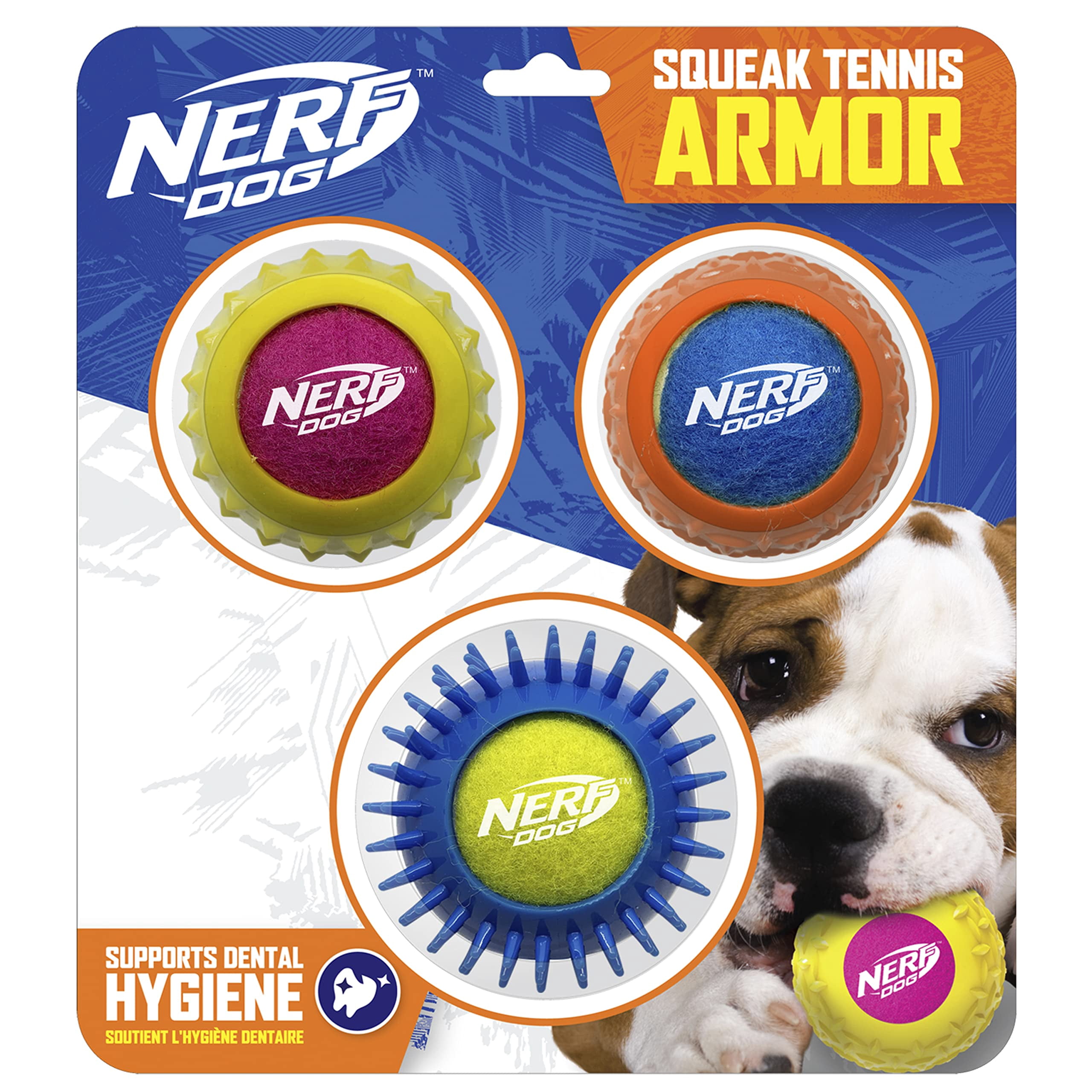 Nerf Dog 2.5in Squeak Armor Tennis Ball Dog Toys 3-Pack -Yellow/Pink ...