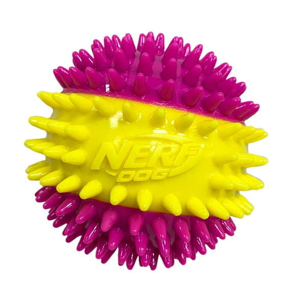 Nerf Dog Squeak Dental Spike Ball Dog Toy, Pink/Yellow, 2.7 inch ...