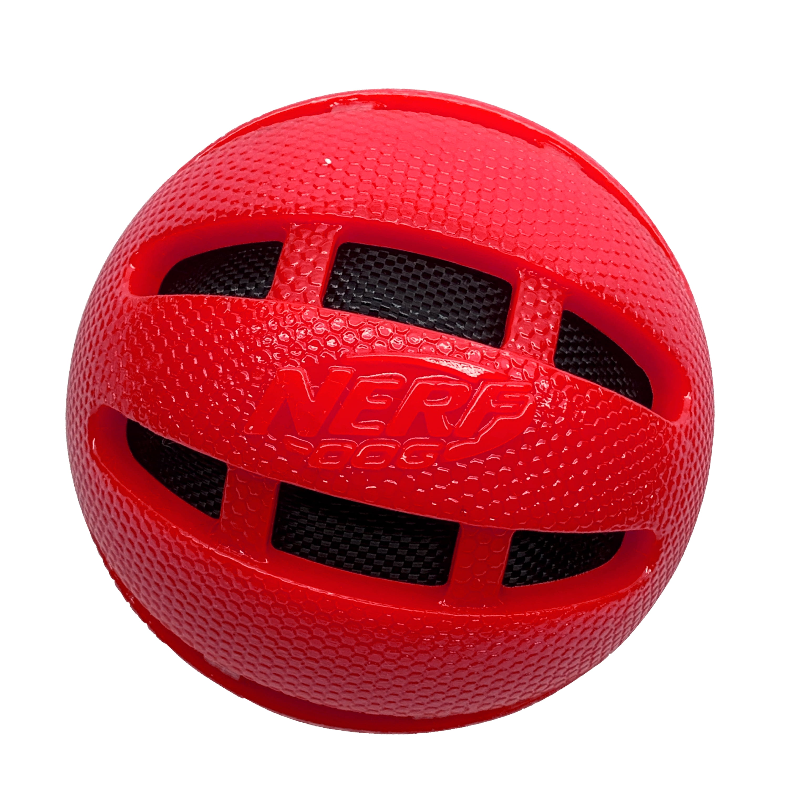 Nerf Dog Checker Crinkle and Squeak Ball, Red, 3.8 inch durable fetch ...