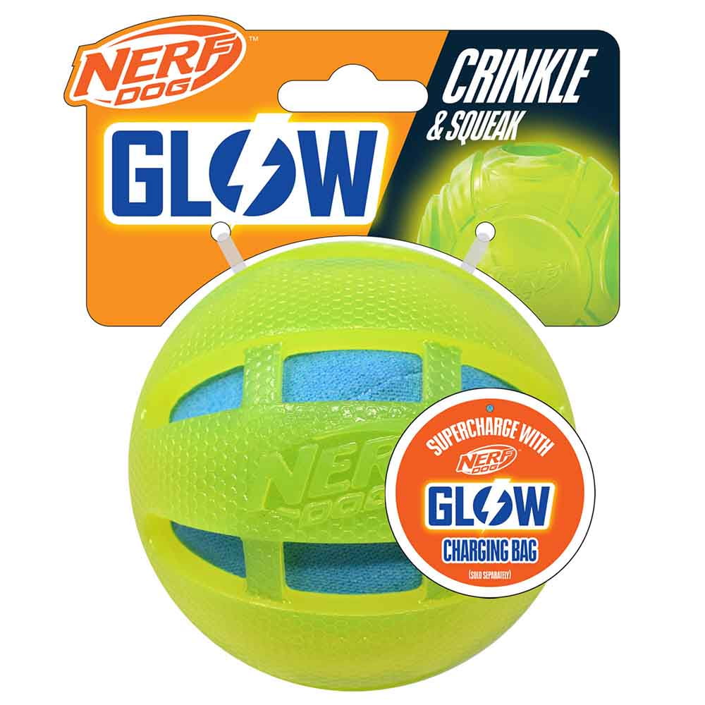 Nerf Dog 3.8 inch TPR Glow Checker Squeak and Crunch Ball Dog Toy ...
