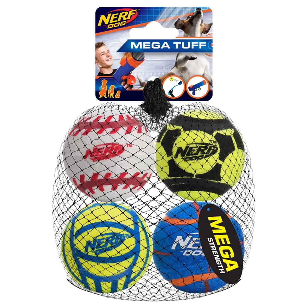 Nerf Dog 4-Pack Standard Non-Squeak Sports Balls - Mixed Colors for ...
