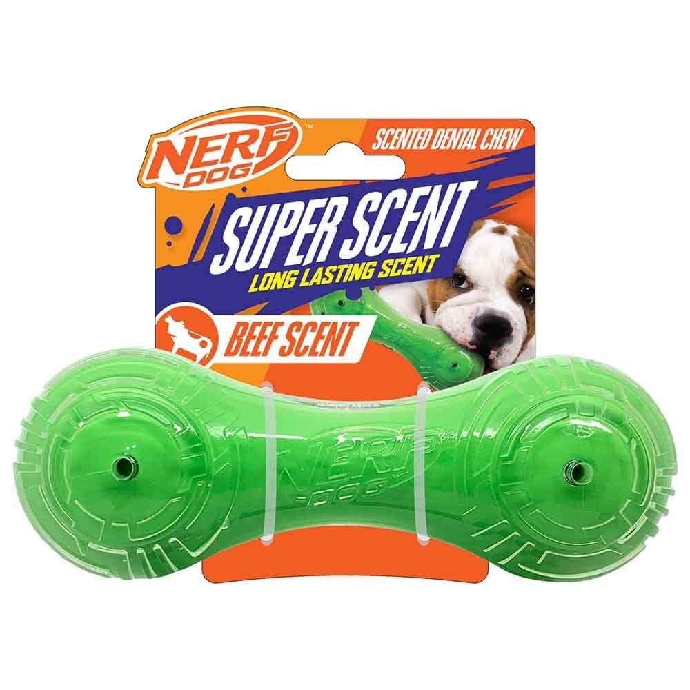 Nerf Dog 7in TPR/PP Scented Beef Super Scent Barbell Solid Core Dog Toy -Green/Clear - Walmart.com
