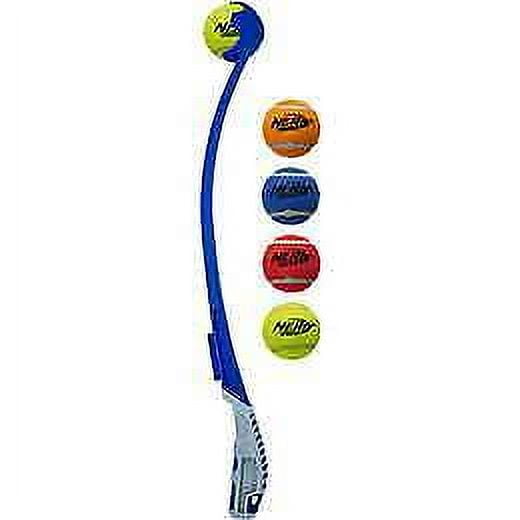 Nerf Dog Gift Set 5x Tennis Squeak Balls & Launcher Hands Free Pick Up ...