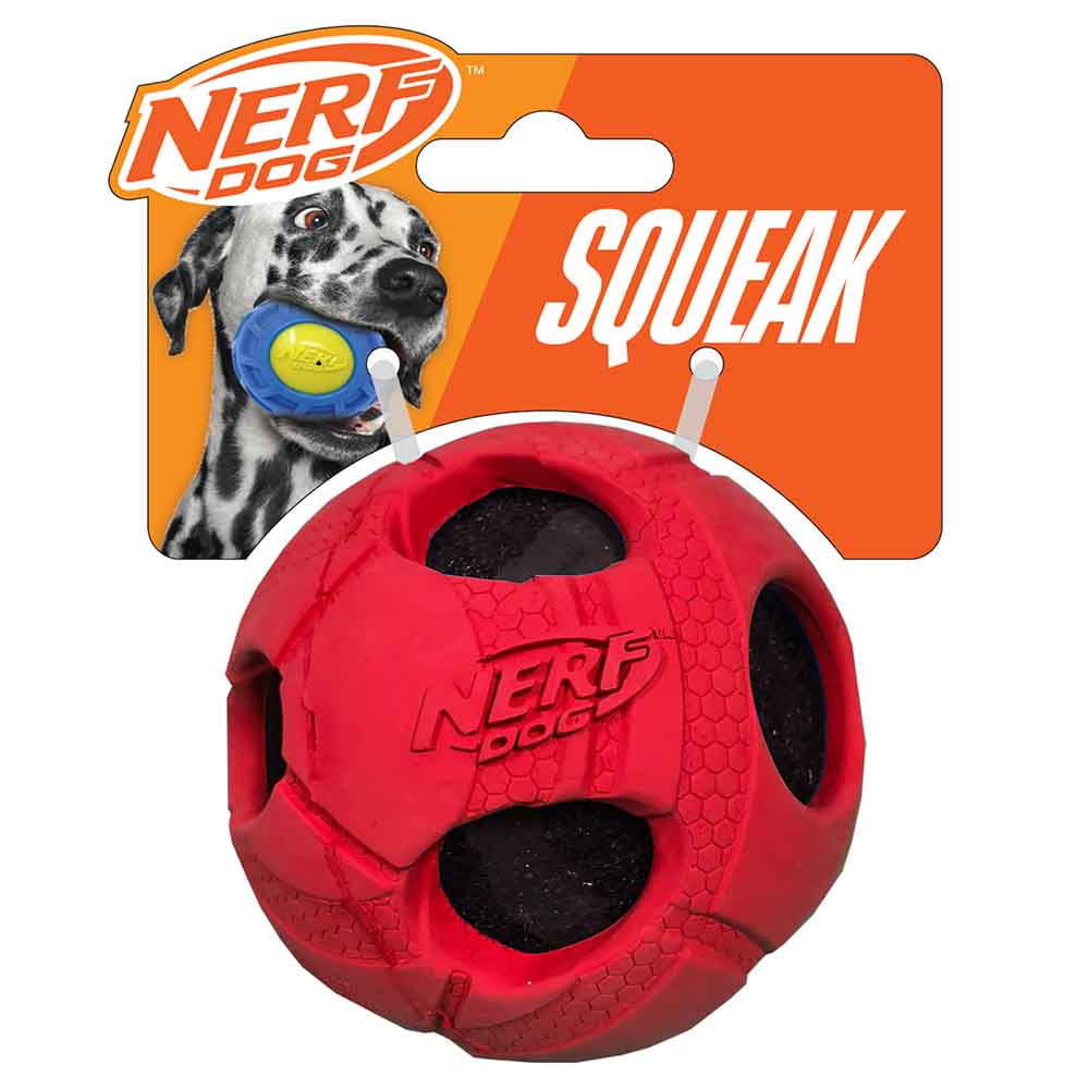Nerf Dog Red Bash Rubber Wrapped Squeak Tennis Ball Dog Toy (3-inch ...