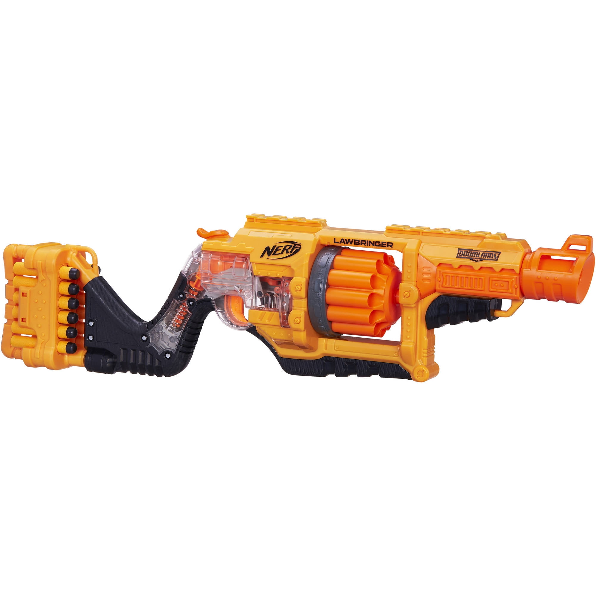 Nerf Doomlands 2169 Lawbringer Dart Blaster with Hammer-Action and 12 ...