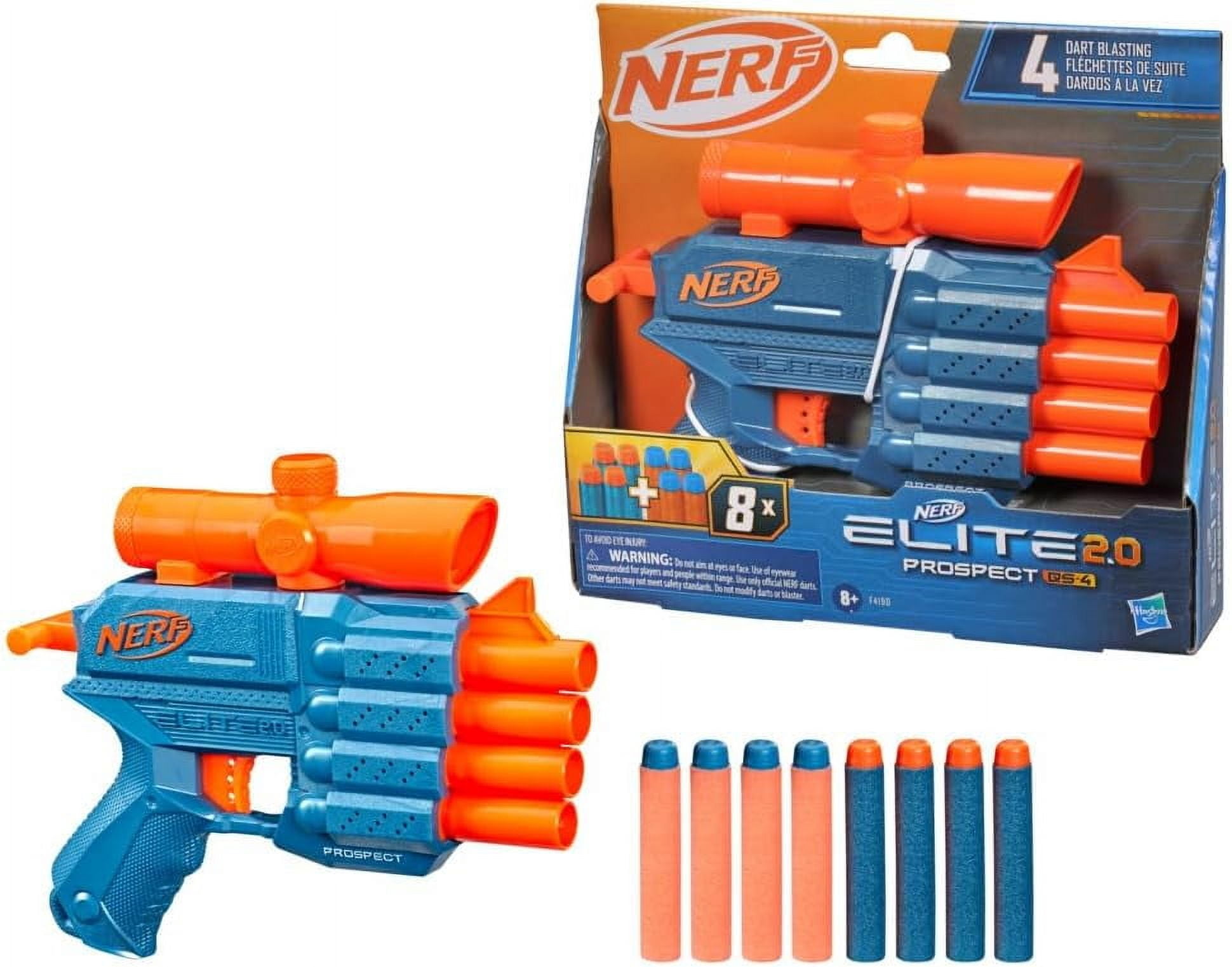 Nerf Elite 2.0 Prospect QS-4 with 8 Official Darts, 4 Darts in a Row ...