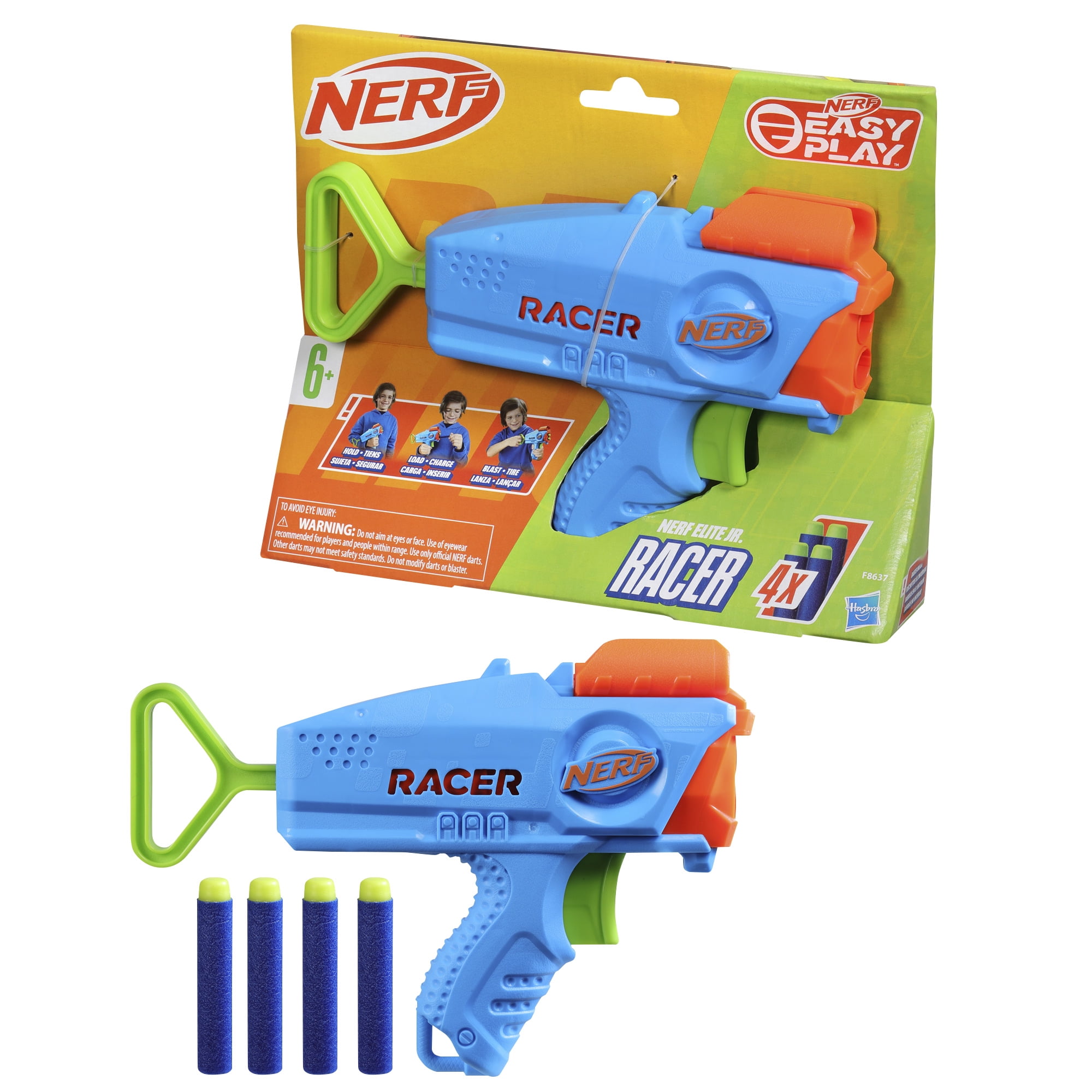 Nerf Elite Junior Racer Easy Play Dart Blaster with 4 Nerf Elite Darts ...
