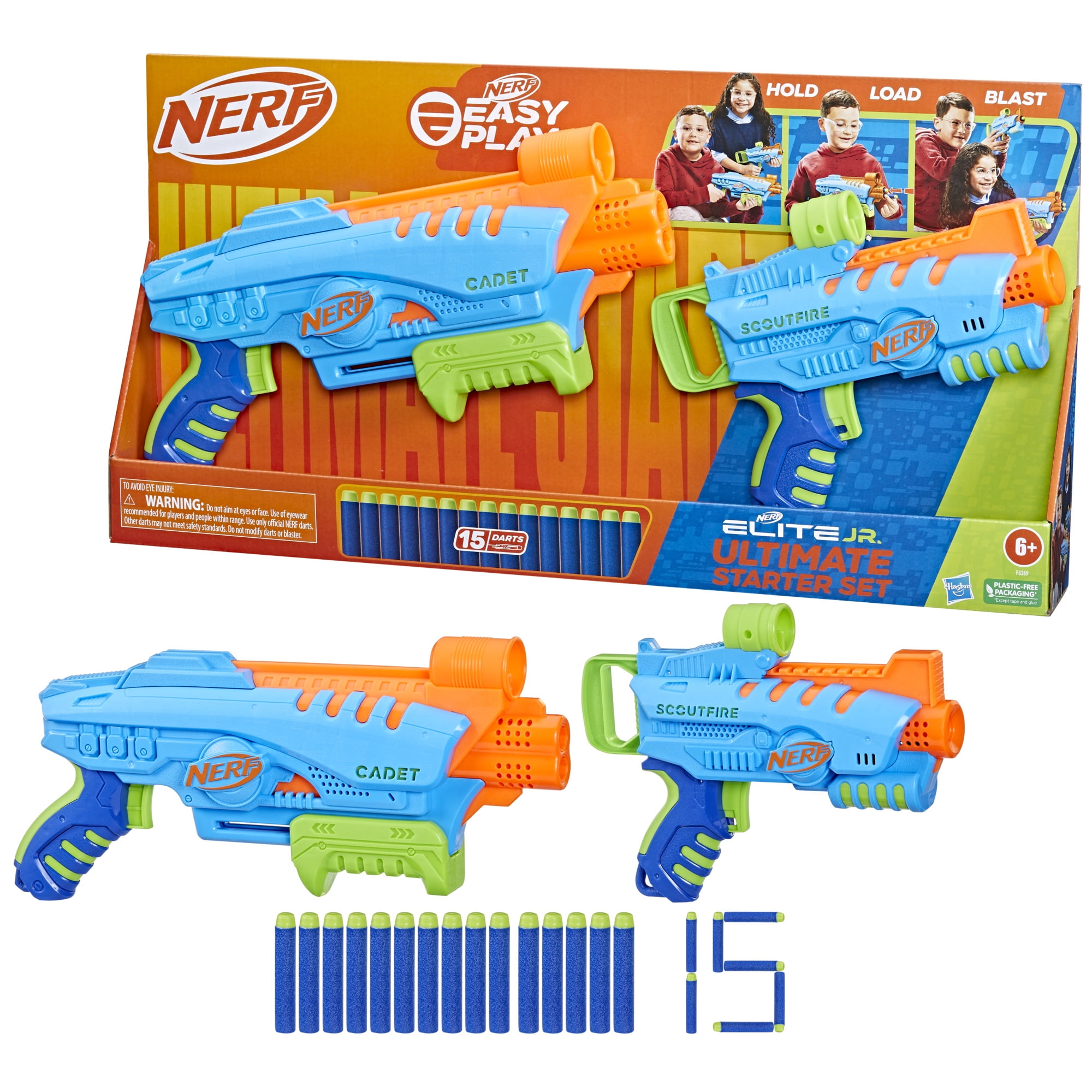 Nerf Elite Junior First Shooters Starter Set, 2 Blasters, 15 Darts Kids ...