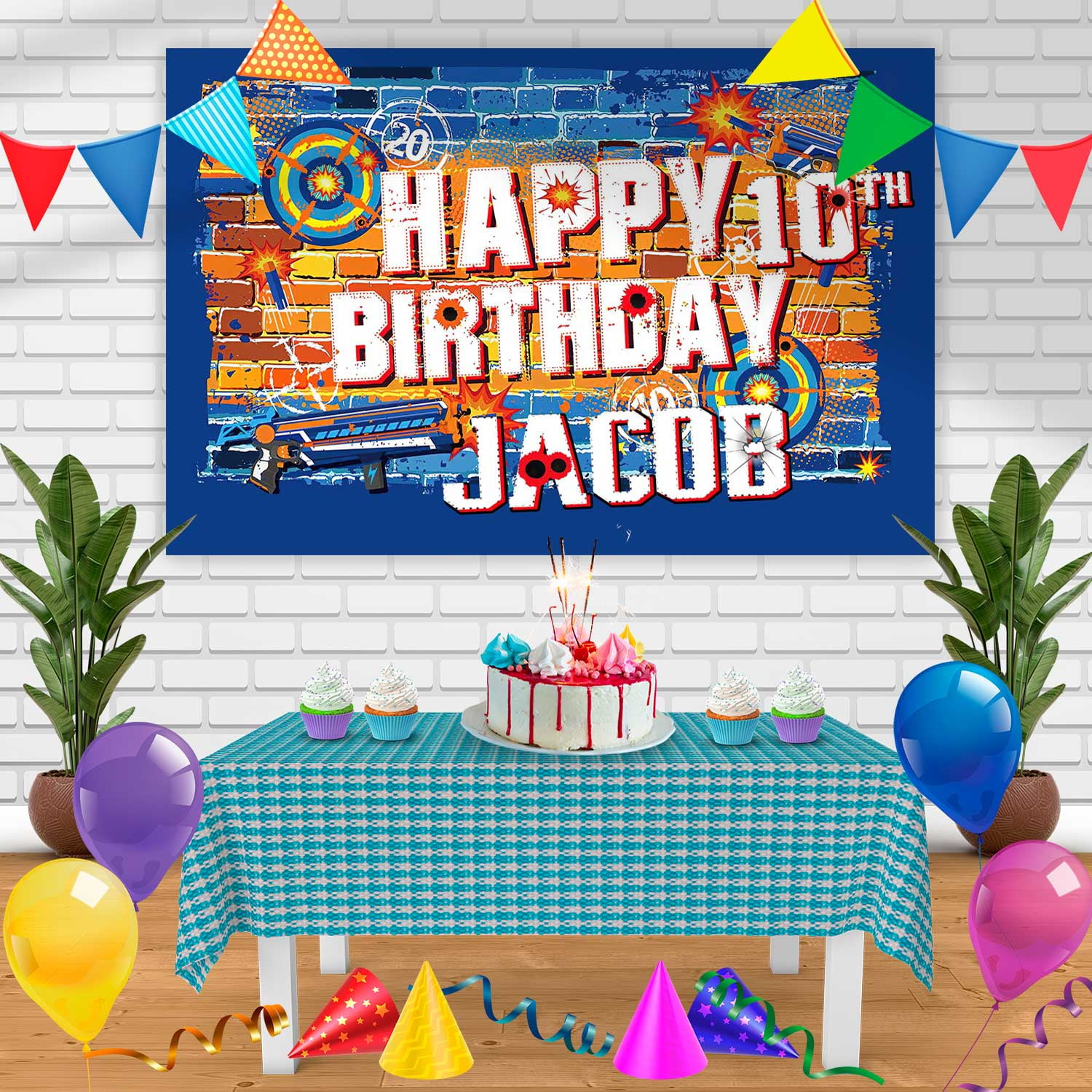 Nerf Gt Birthday Banner Personalized Party Backdrop Decoration 60 x 44 ...