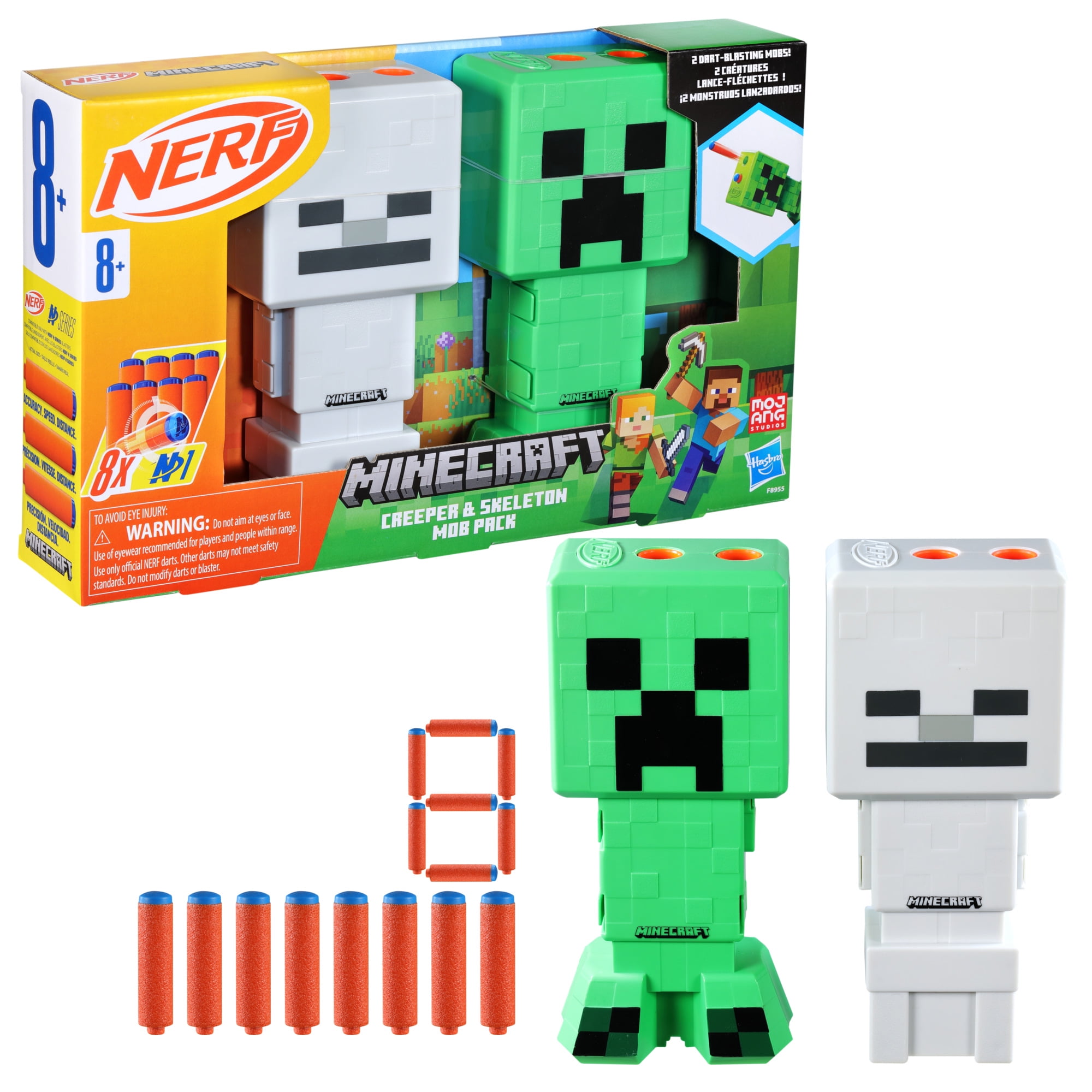 Nerf Minecraft Creeper & Skeleton Mob 2-Blaster Pack, 8 Nerf N1 Darts ...