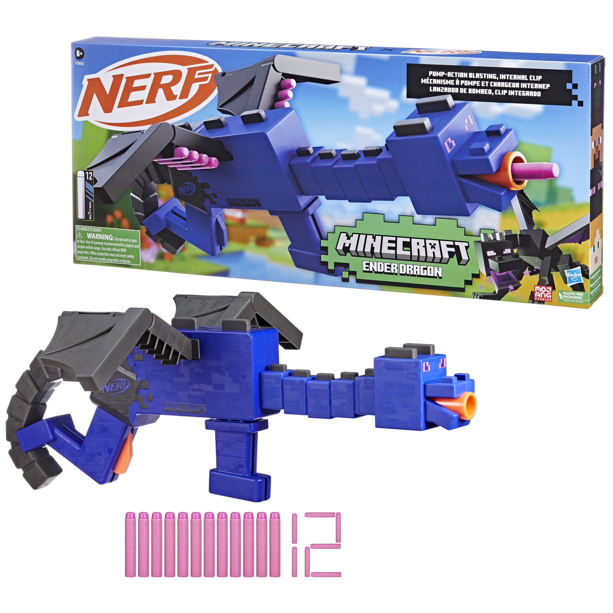 Nerf Minecraft Ender Dragon Dart Blaster with 12 Elite Darts for Kids ...