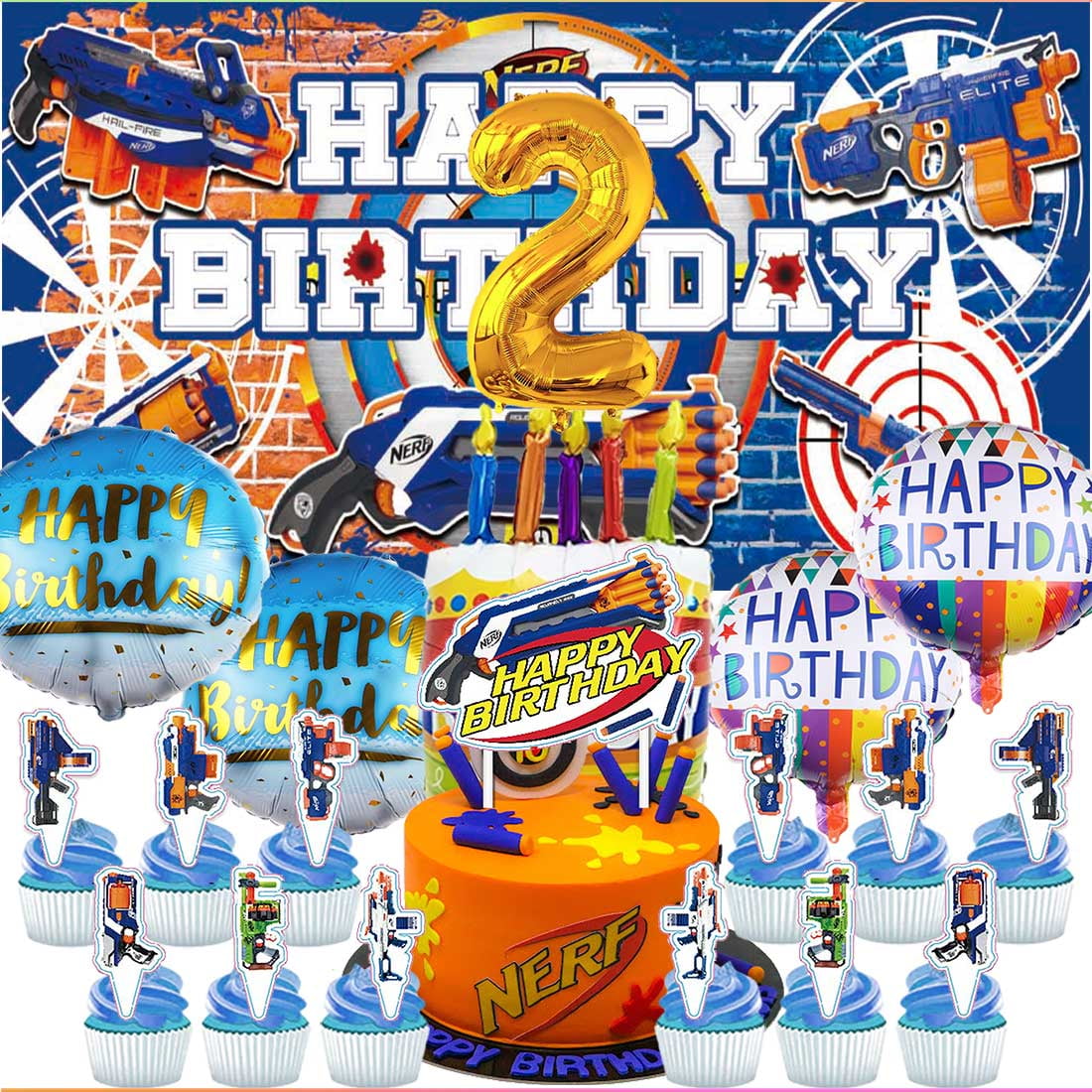 Nerf Party Supplies Decor 2nd Kit Balloons Birthday Cake Topper Banner ...