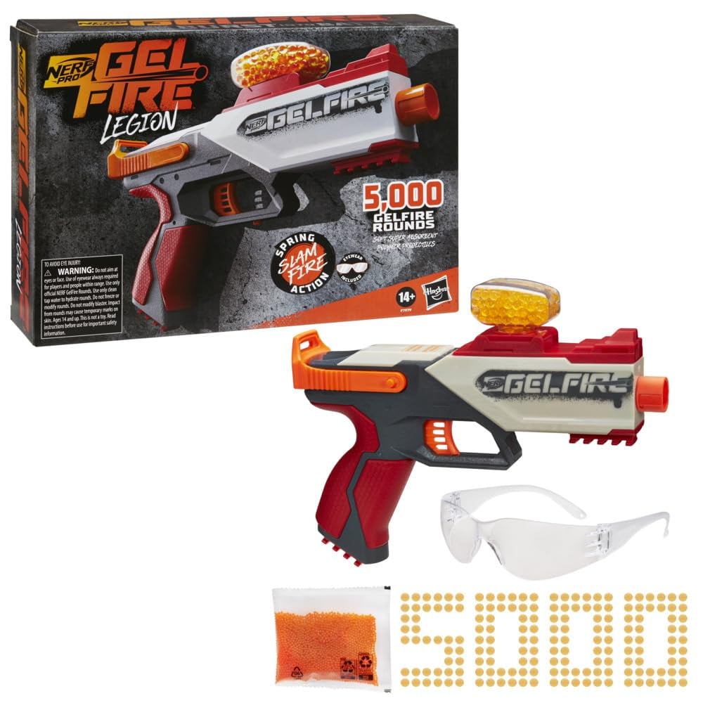 Nerf Pro Gelfire Legion Spring Action Blaster, KMC25000 Rounds, 130 Hopper, Protective Eyewear ...