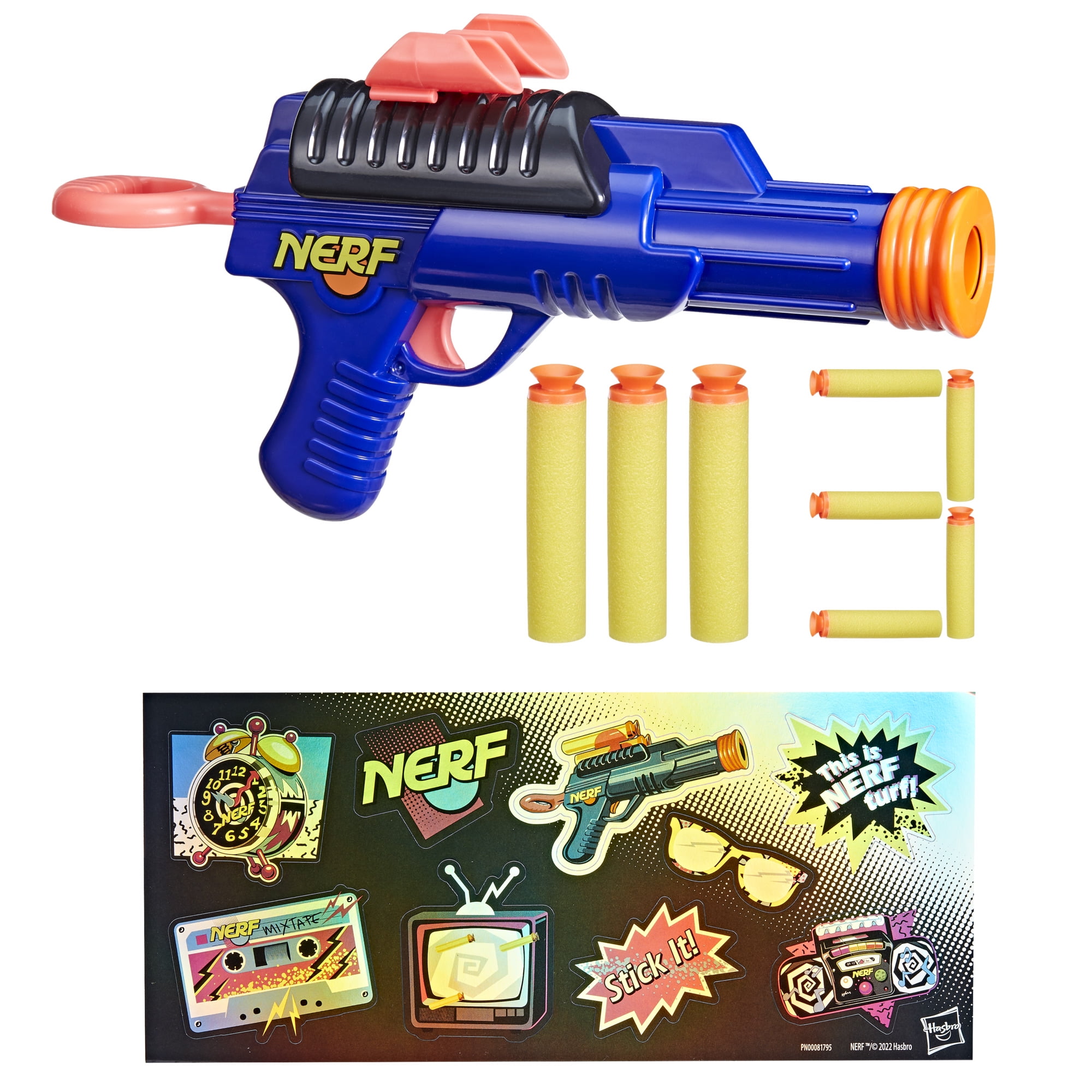 Nerf Sharp92 Retro Dart Blaster, 3 Suction Tip Darts, Sticker Sheet ...