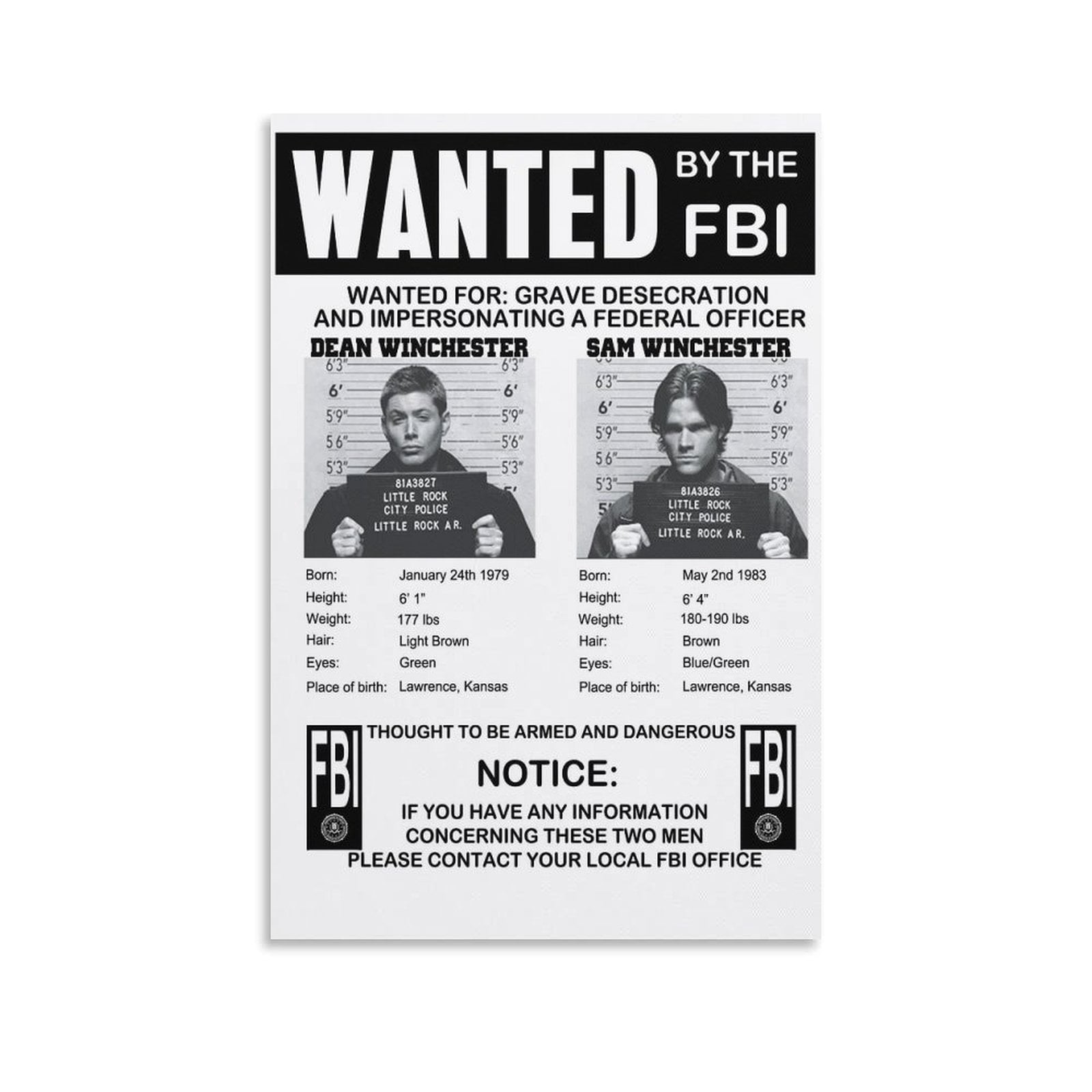 Neringarts Supernatural Poster Dean And Sam Wanted Poster Canvas ...