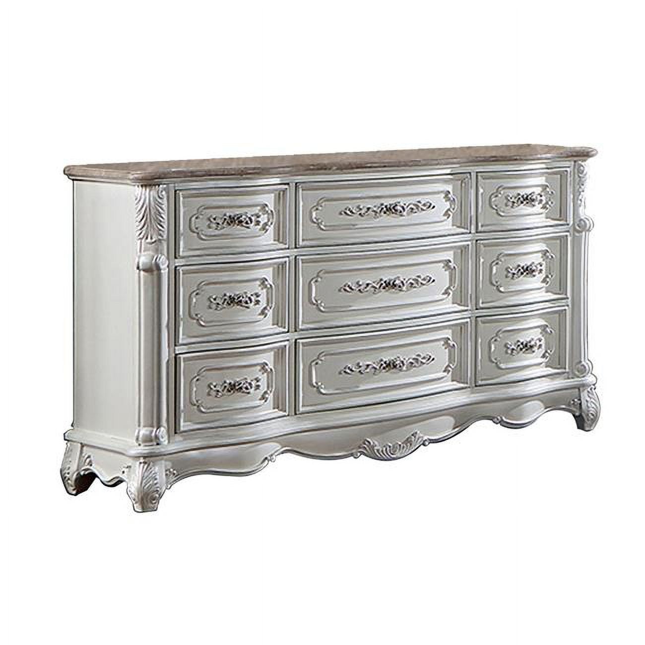 Nero 64 Inch Dresser, 9 Drawers, Marble Surface, Carved Details, White - Walmart.com