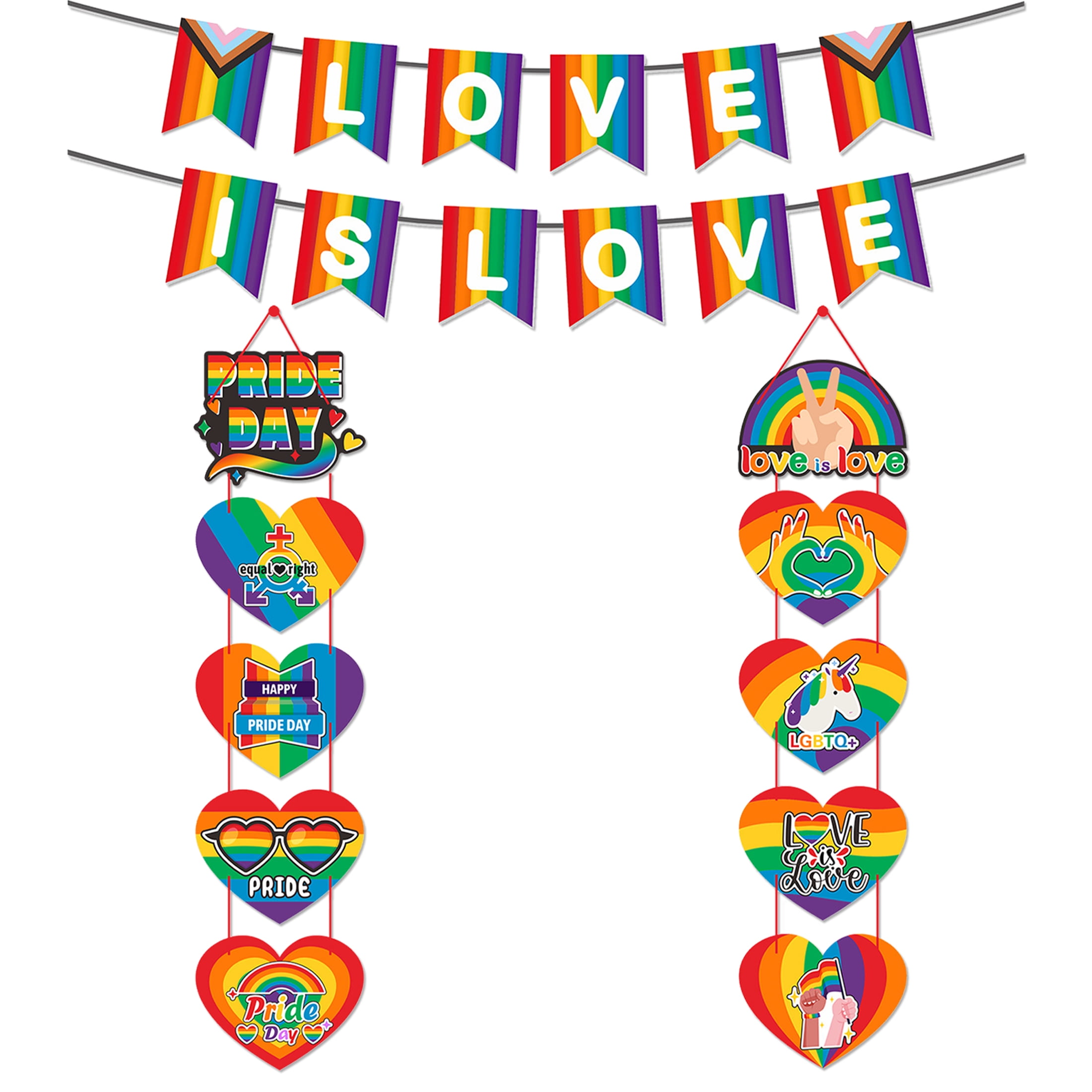 Nerooy Rainbow Hanging Door Porch Sign Set with Pride Month Banner for ...