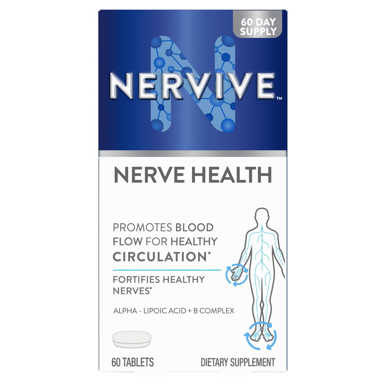 Nervive Nerve Health, Alpha Lipoic Acid, Vitamin B12, B6, B1, 60 ...