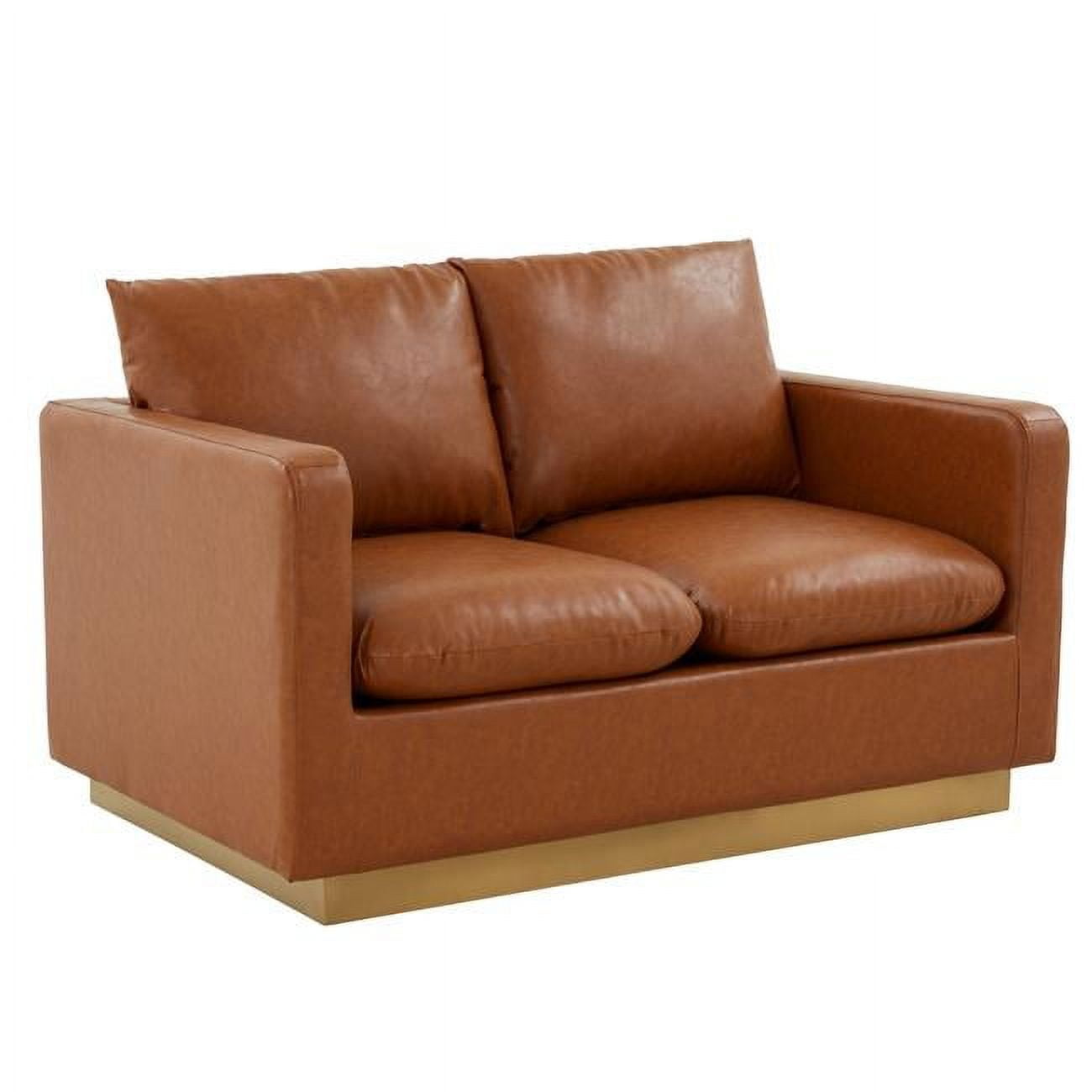 Nervo Modern Mid-Century Upholstered Leather Loveseat with Gold Frame ...