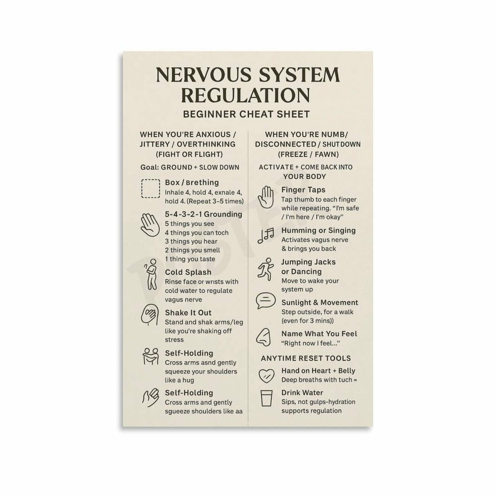Nervous System Regulation Beginner Cheat Sheet Health Knowledge Poster ...