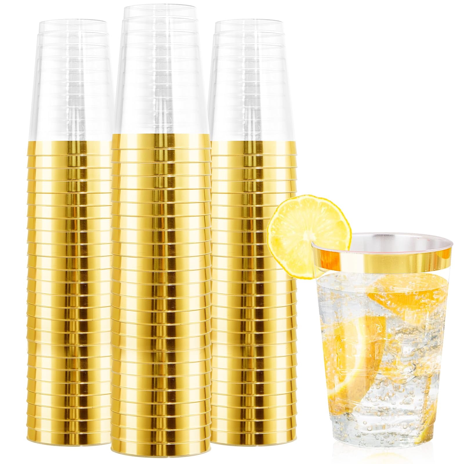 Nervure 120PCS Gold Rim Plastic Cups - 12oz Heavy Duty Plastic Cups ...