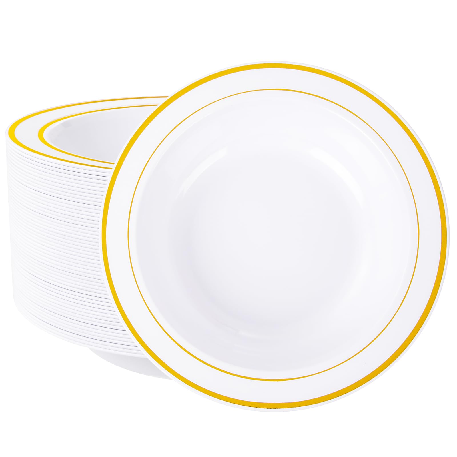 Nervure 50 Pack Plastic Bowls with AFN1Gold Rim - Soup Bowls - Heavy ...