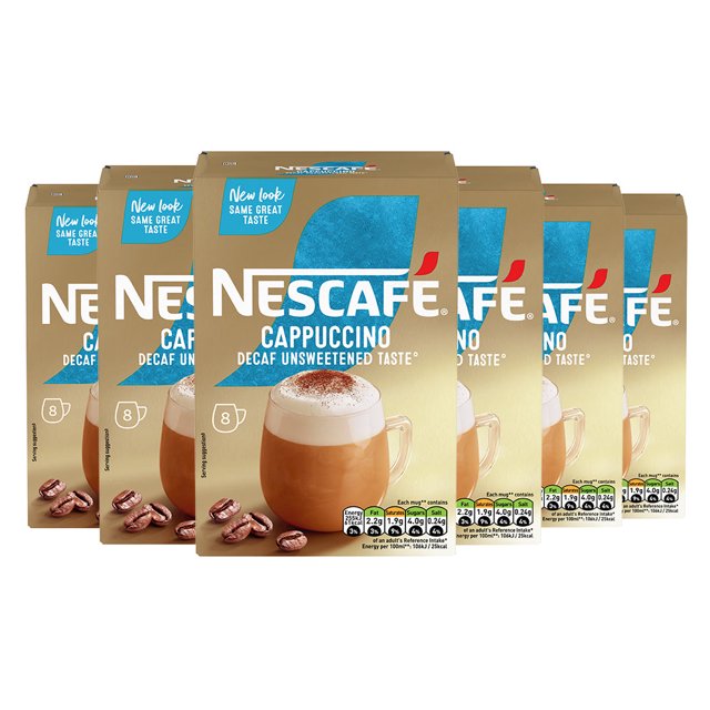 Nescafe Cappuccino Decaf Unsweetened Instant Coffee Sachets x8 (Pack of ...