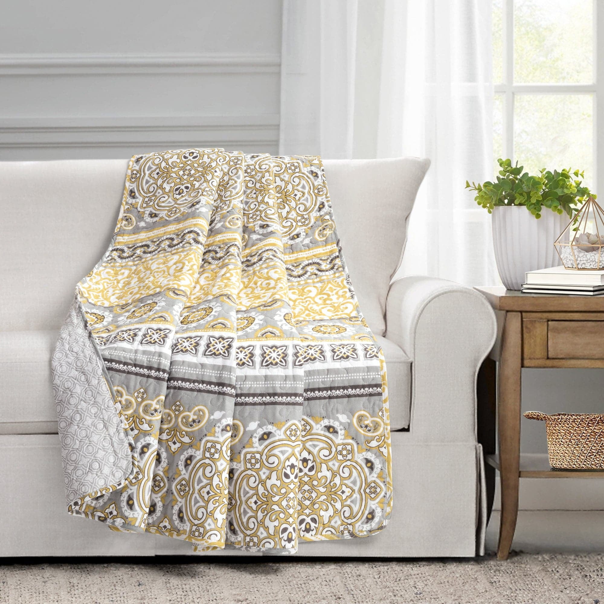 Nesco Stripe Reversible Cotton Throw Yellow/Gray Single 50x60 - Walmart.com