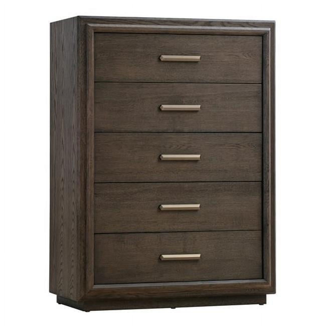 Nesh 54 Inch Tall Dresser Chest, 5 Gliding Drawers, Wire Brushed, Brown ...