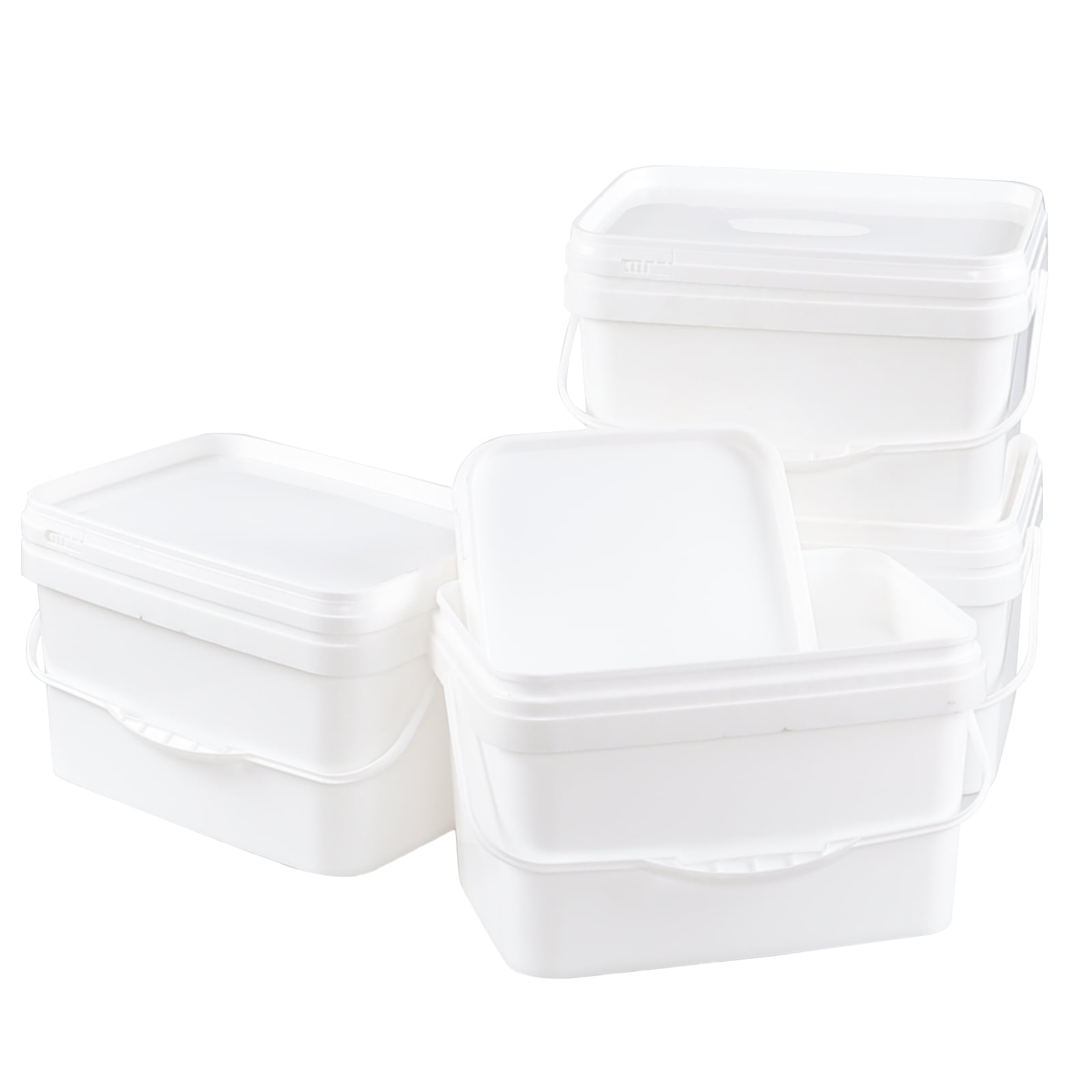 Nesmilers 10 L Rectangular Plastic Buckets with Lids, 4 Pack White All ...