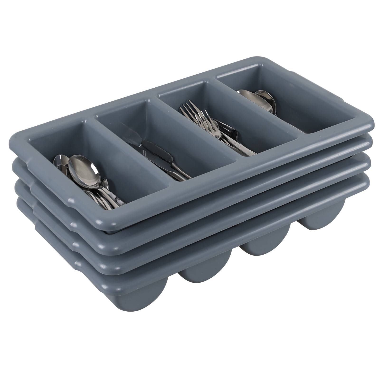 Nesmilers 4-compartment Plastic Commercial Silverware Bins, Grey ...