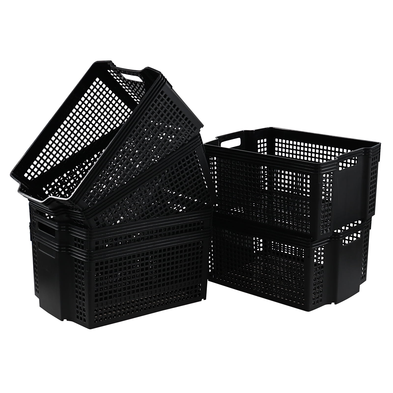 Nesmilers 6-Pack Plastic Stackable Storage Baskets, Large Rectangle ...