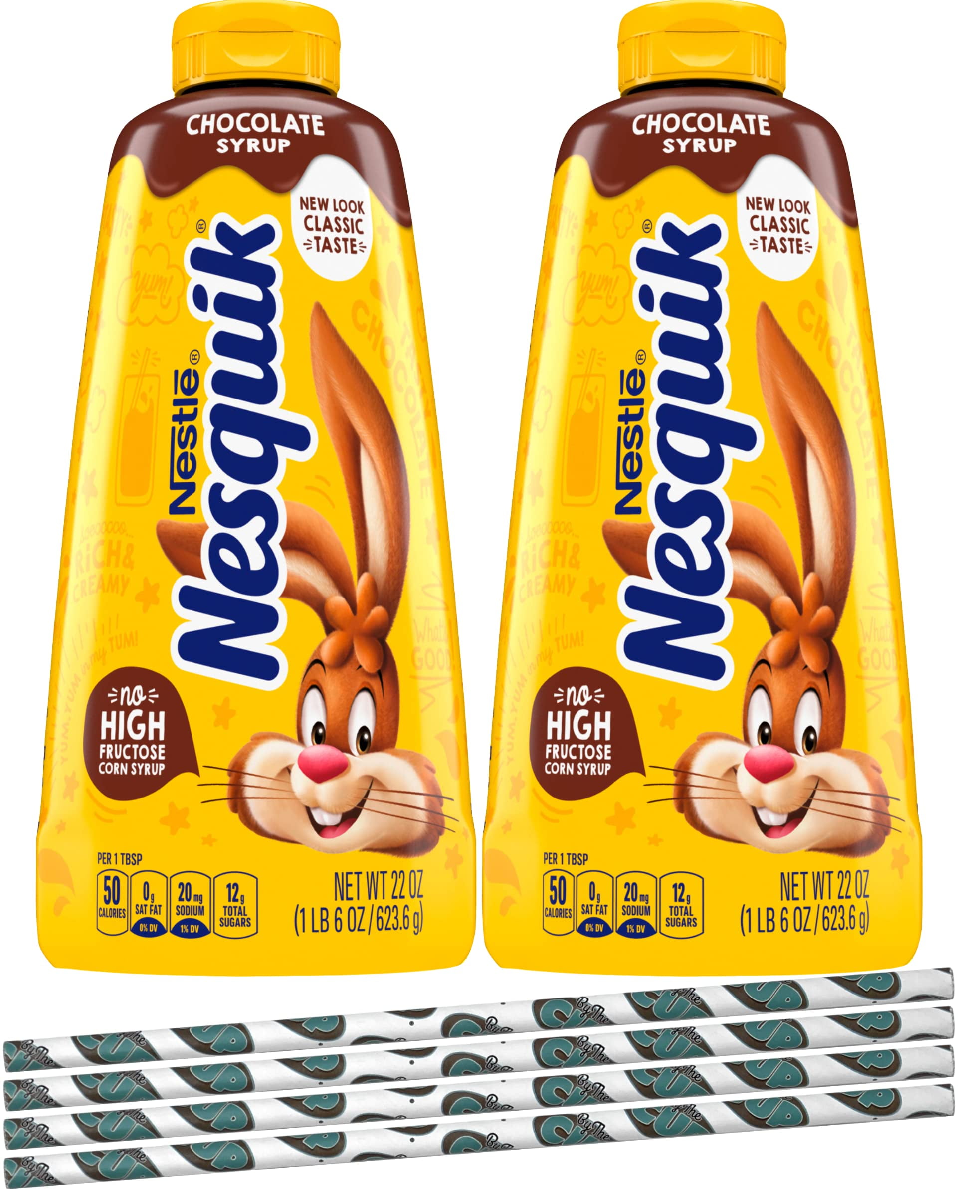 Nesquik Chocolate Syrup Bundle, 22 oz Bottle (Pack of 2) with By The ...